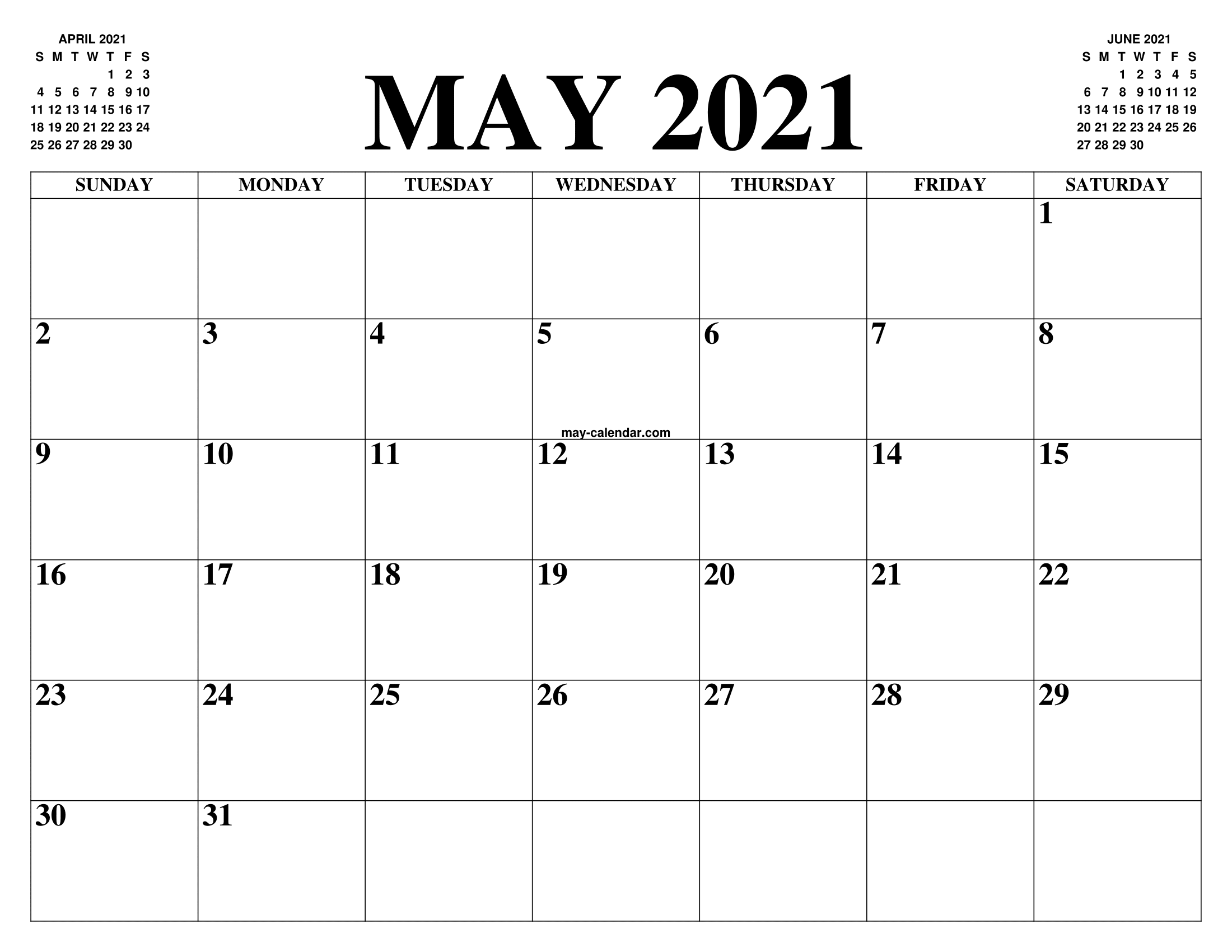 MAY 2021 CALENDAR OF THE MONTH: FREE PRINTABLE MAY CALENDAR OF THE YEAR ...